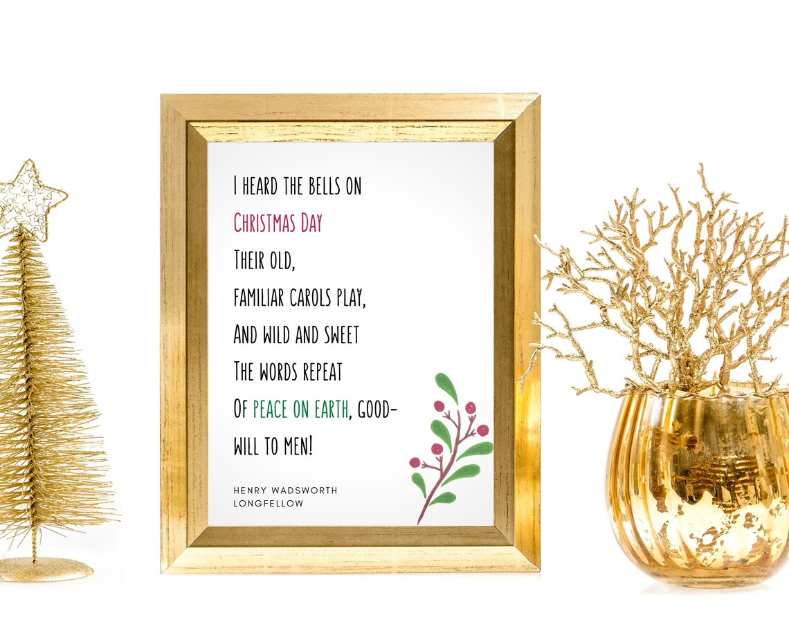 Bells on Christmas Day Wall Art, Christmas Printable Quote Peace on ...