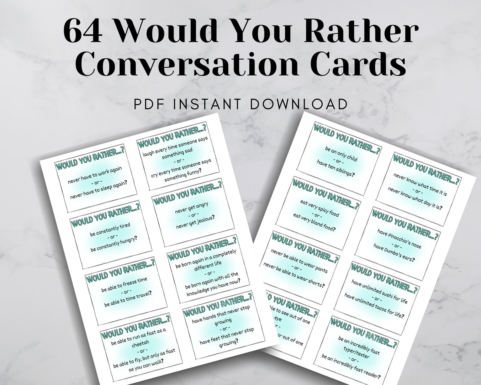 Would You Rather Cards: 64 Printable Icebreaker Questions (digital ...