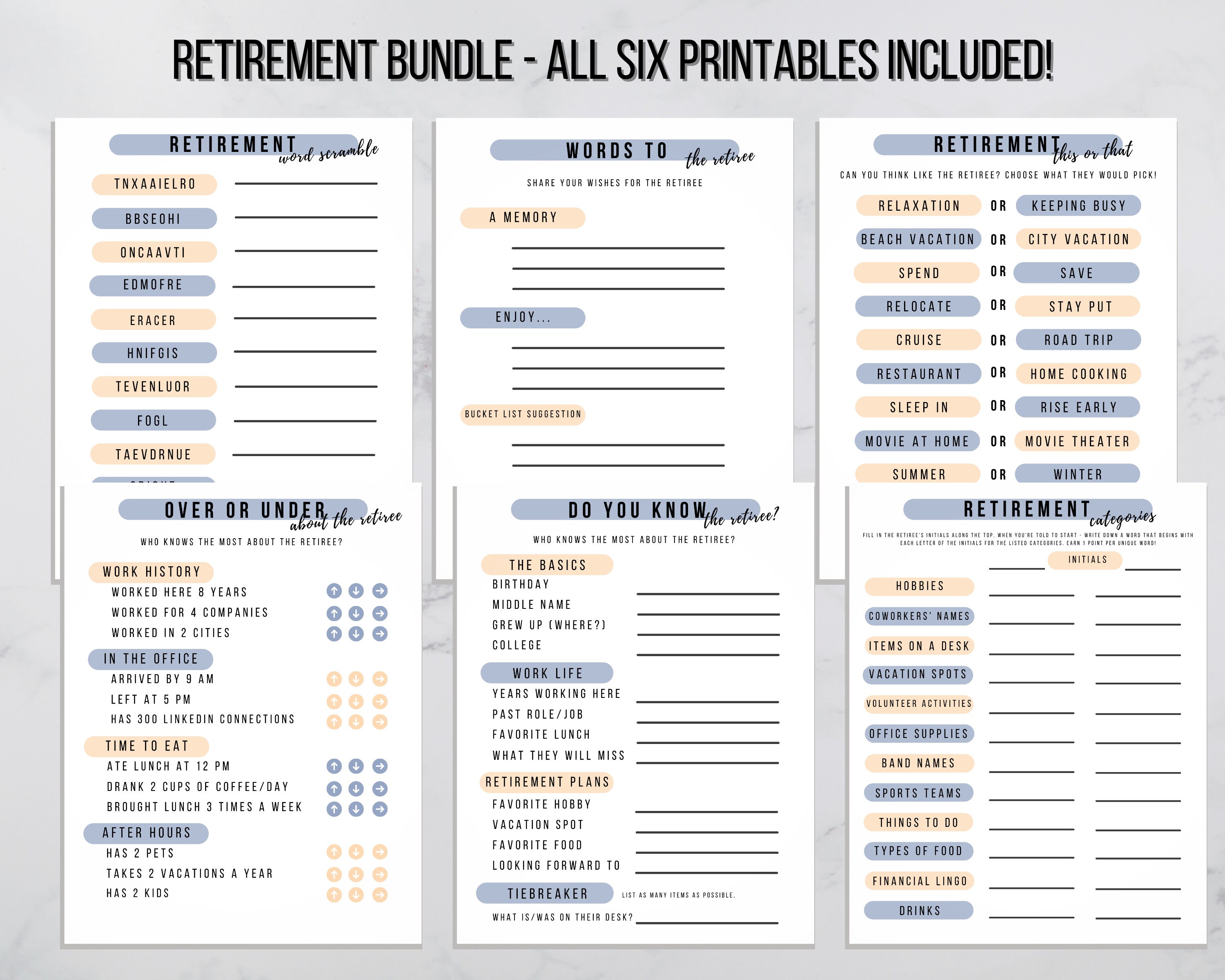 Retirement Party Games Bundle: Printable Activities (digital Download ...