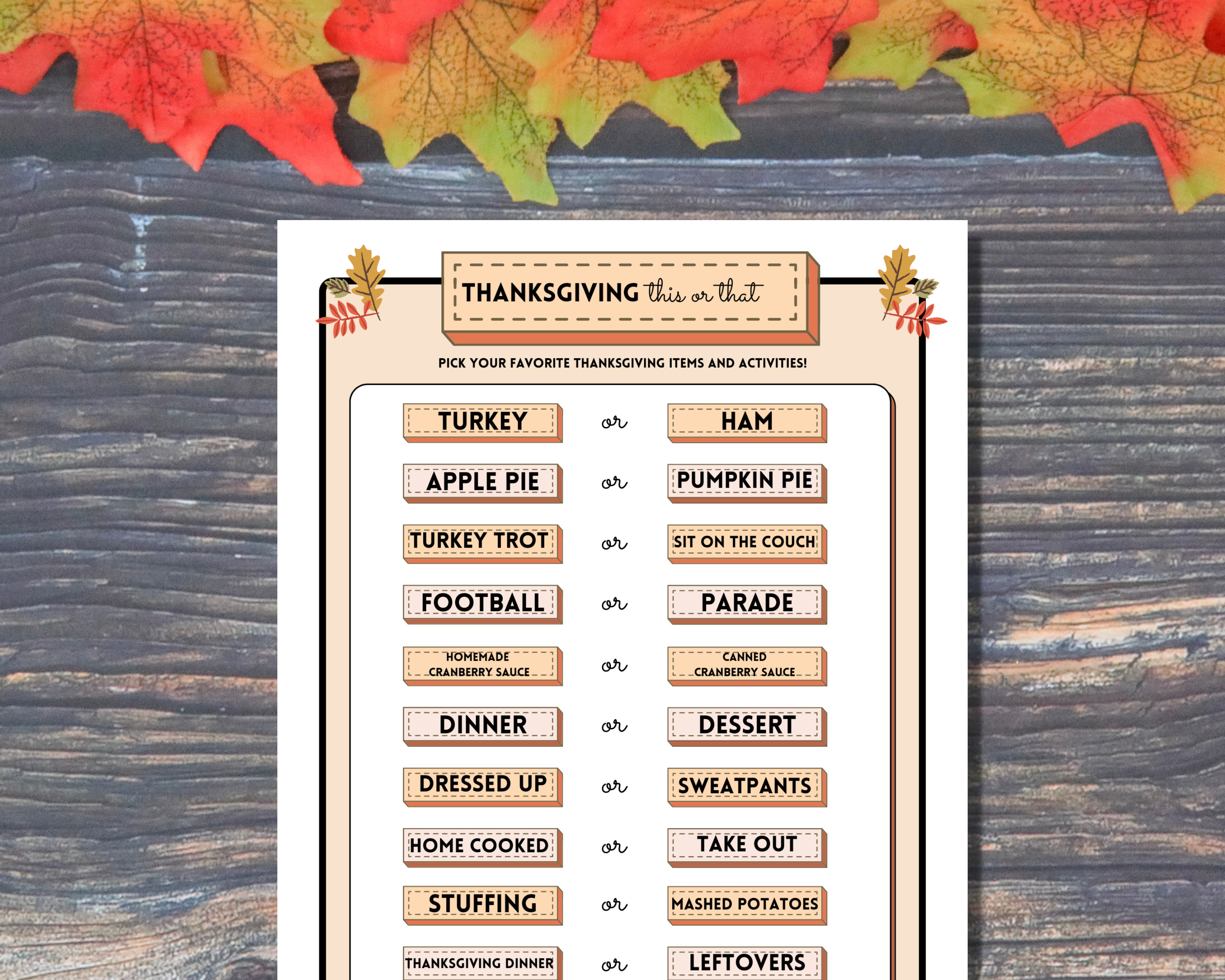 Thanksgiving This or That, Icebreaker Activity for Thanksgiving Party ...