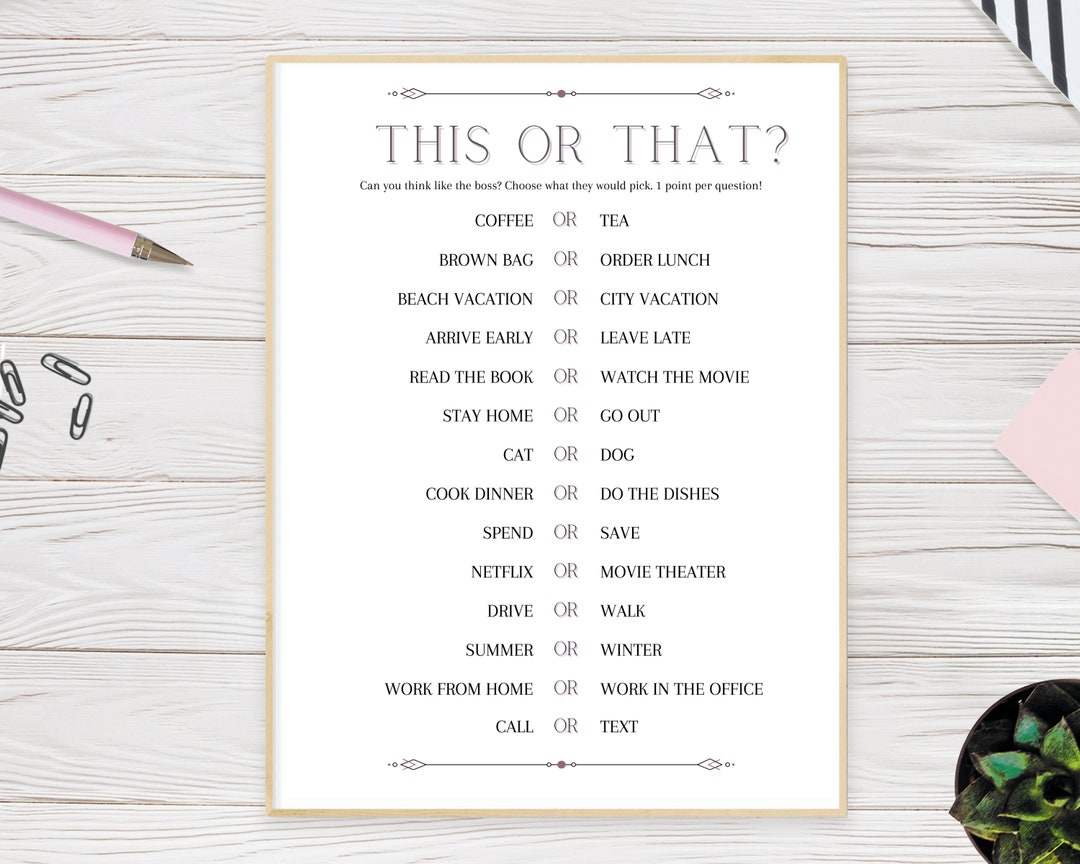 This or That Printable Game: Work Happy Hour Activity (digital Download ...