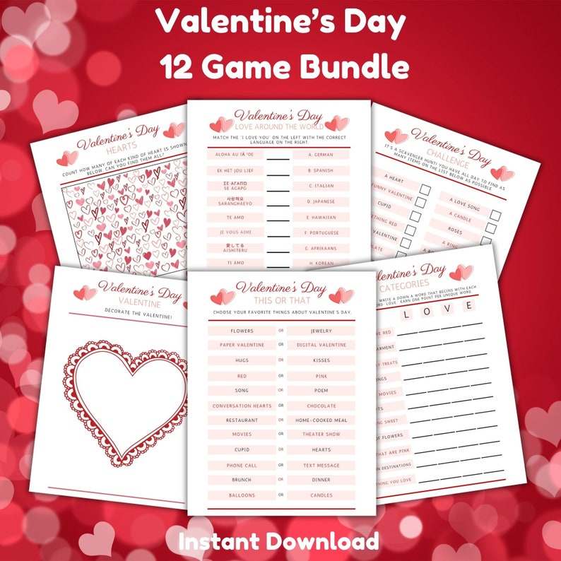 Valentine's Day Game Bundle: 12 Printable Party Games (digital Download ...