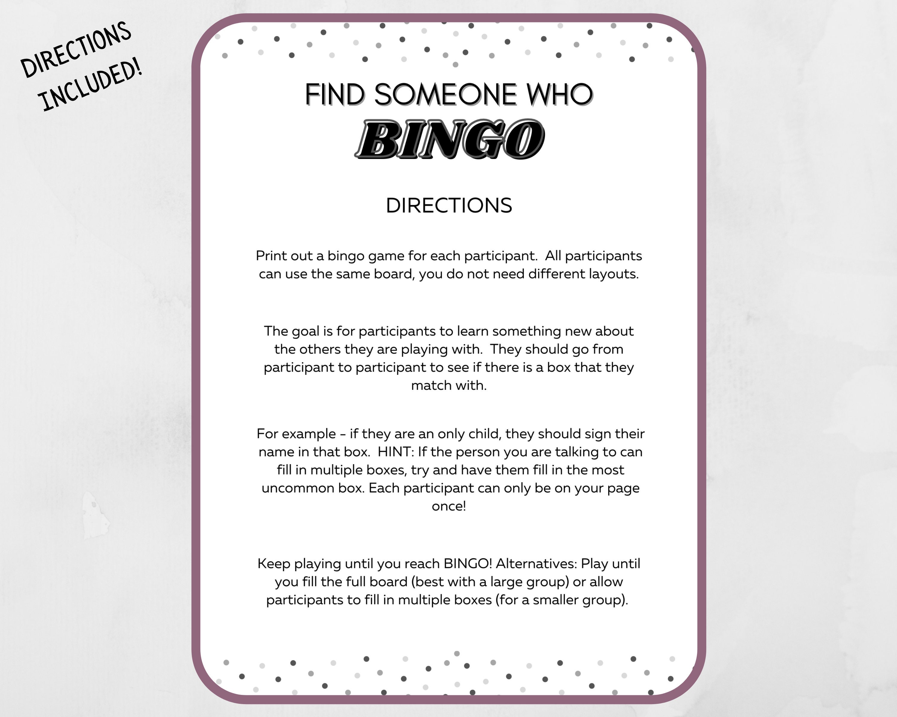 Find Someone Who Ice Breaker Bingo, Find the Guest Game Workplace ...