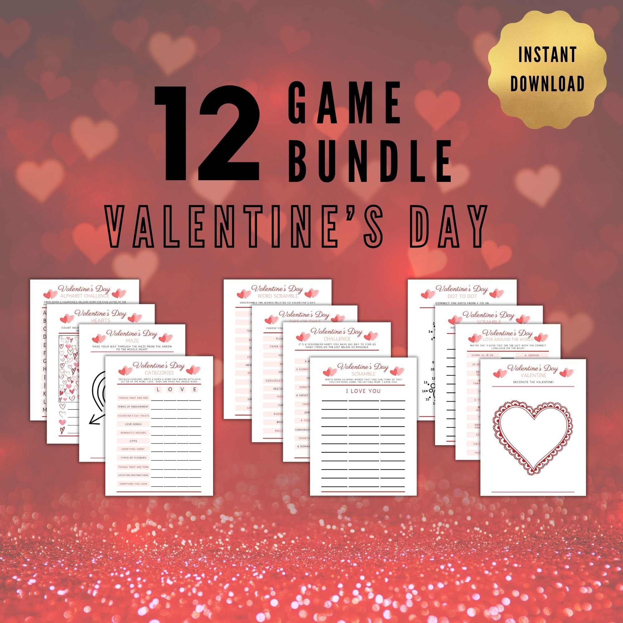 Valentine's Day Printable Game Bundle, 12 Fun Valentine's Day ...