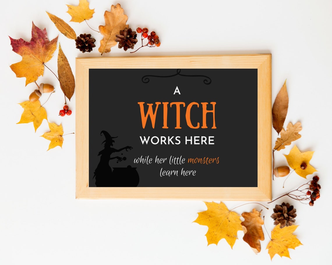 Witch Door Sign Work From Home, Halloween Office Sign, Witch Lives Here ...