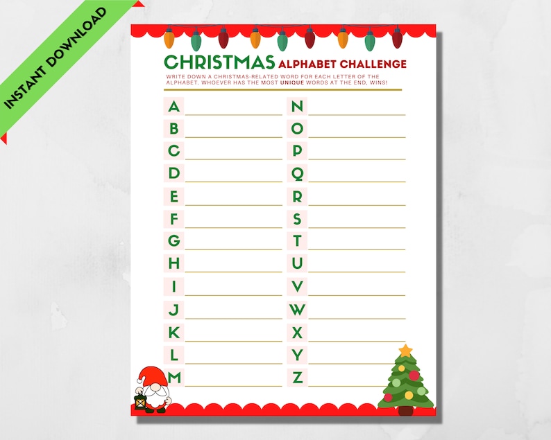 Christmas A-Z Printable Game, Icebreaker for Christmas Party Office ...