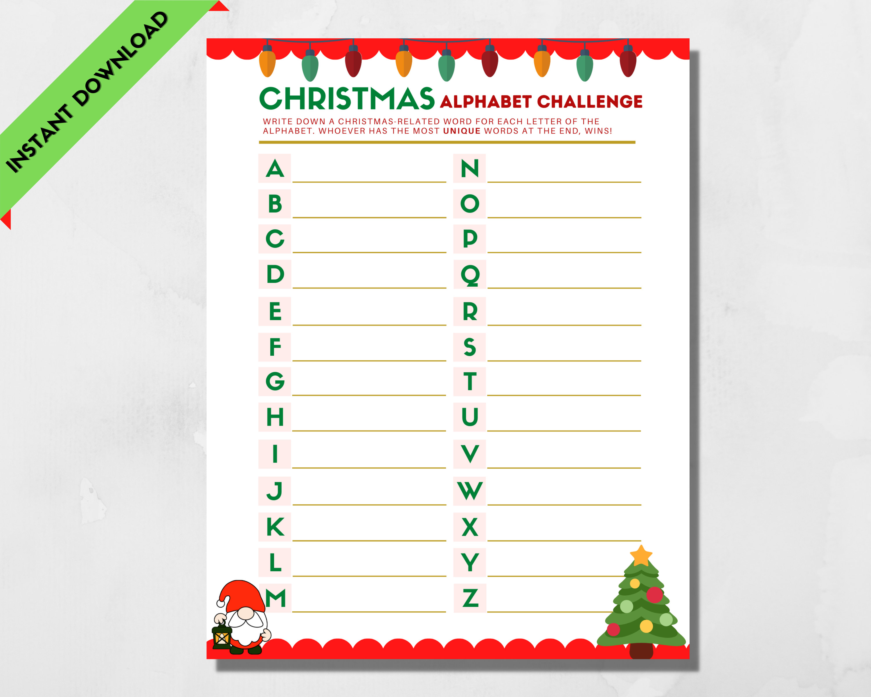 Christmas A-Z Printable Game, Icebreaker for Christmas Party Office ...
