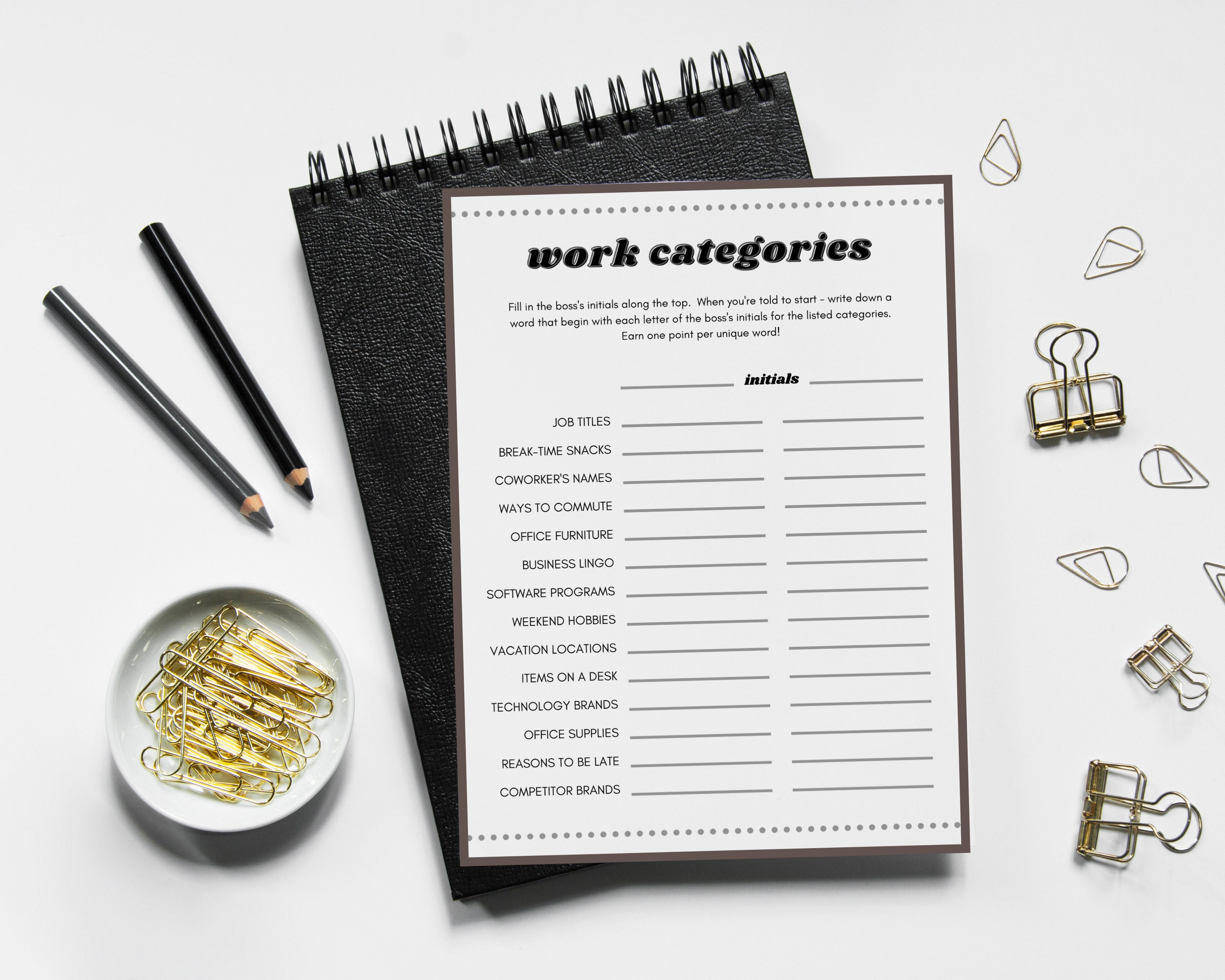 Work Word Categories Game, Work Happy Hour Activity, Fun Printable ...