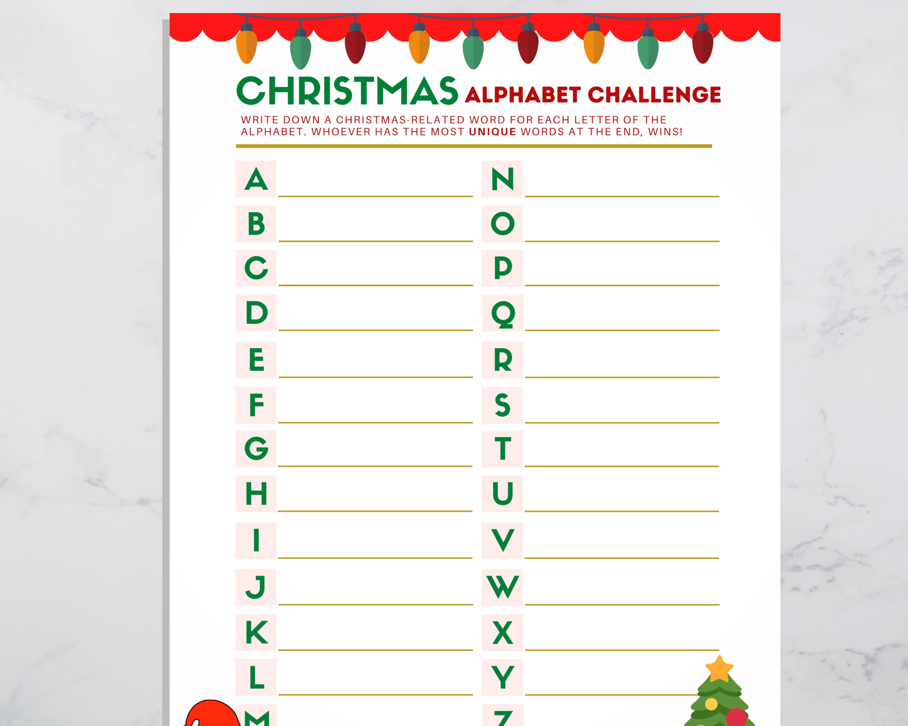 Christmas A-Z Printable Game, Icebreaker for Christmas Party Office ...