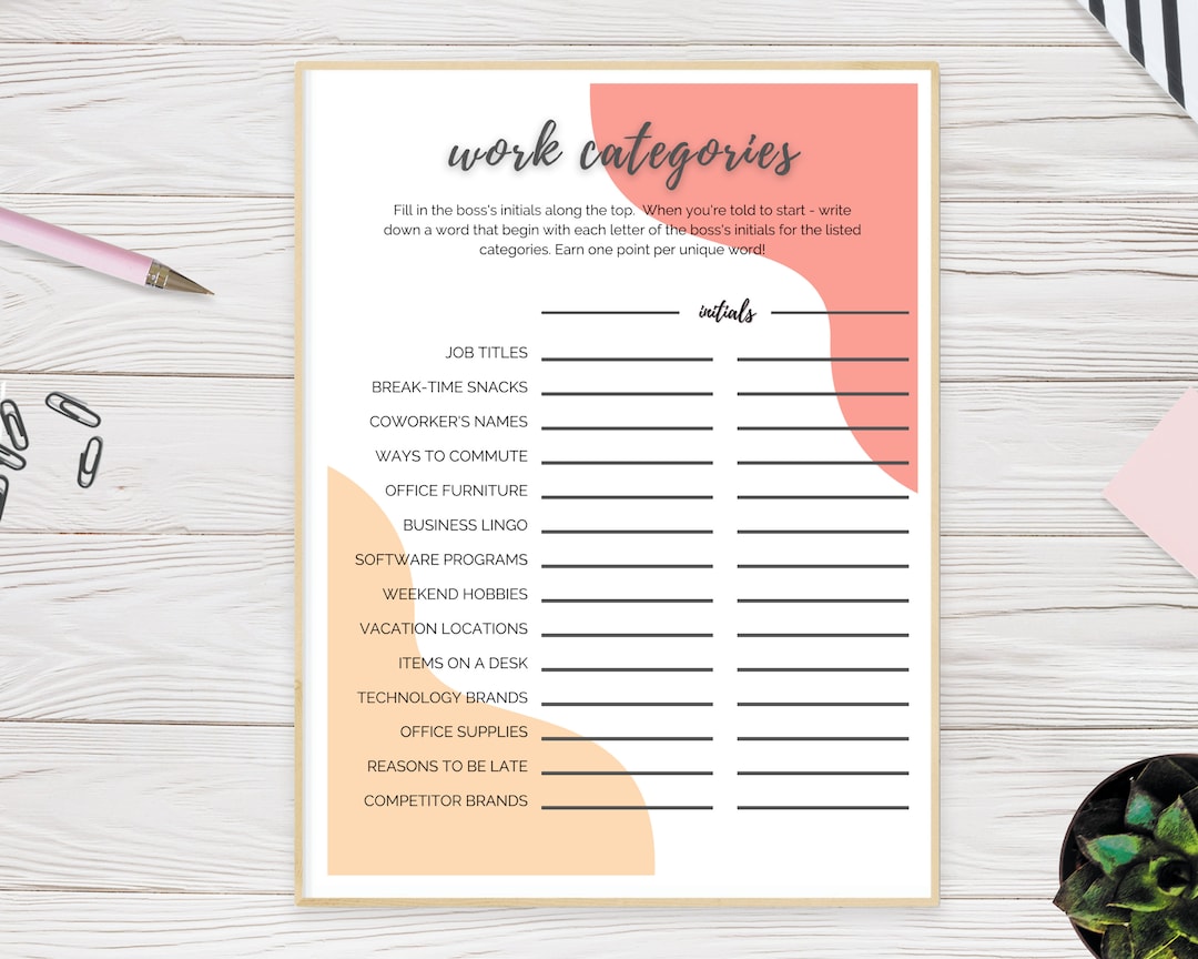 Work Categories Word Game Work Happy Hour Activity Fun Office - Etsy