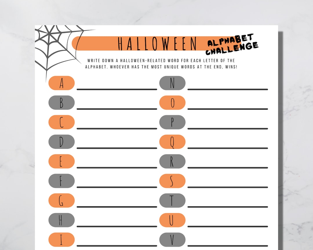 Halloween Alphabet Challenge Printable Game, Fun Halloween Icebreaker ...