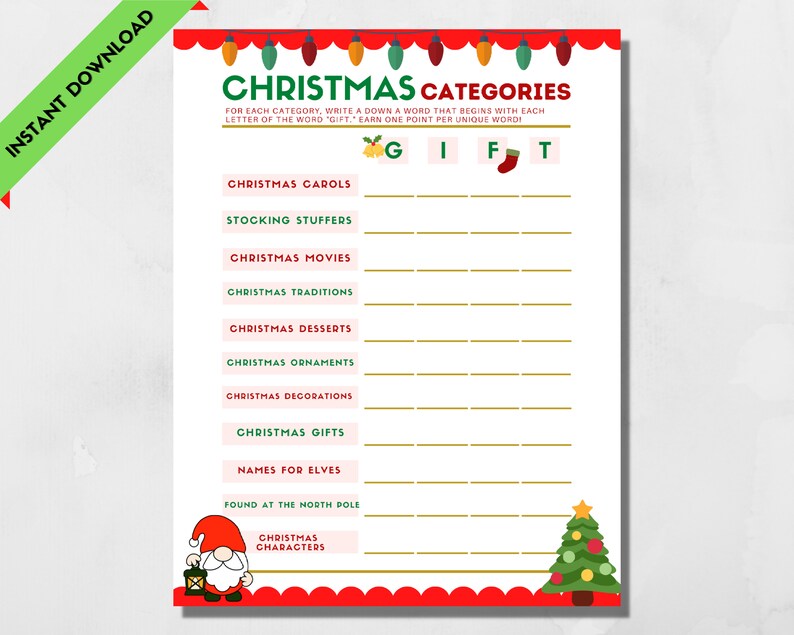 Christmas Categories Game: Printable Holiday Party Icebreaker (digital ...