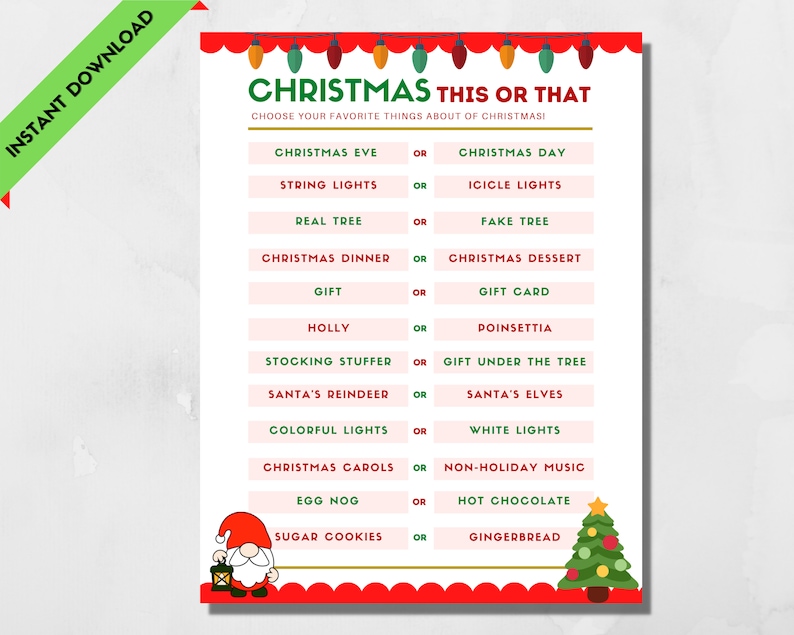 Christmas This or That Printable Game, Icebreaker Activity for ...