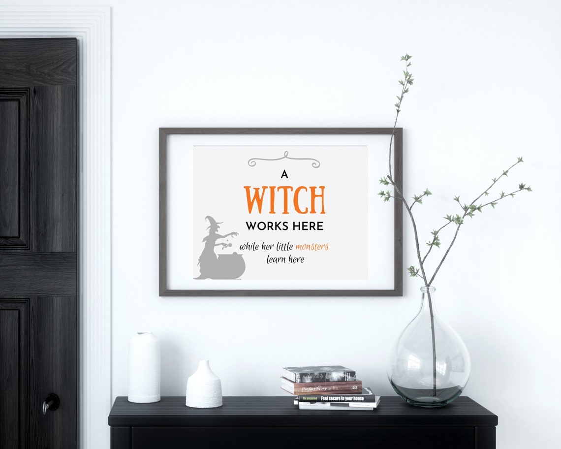 Witch Door Sign Work From Home, Halloween Office Sign, Witch Lives Here ...