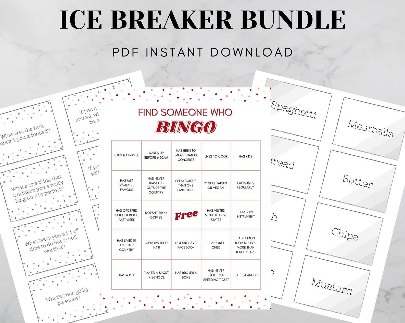 3 Games Ice Breaker Bundle, Find Someone Who Bingo, Conversation ...