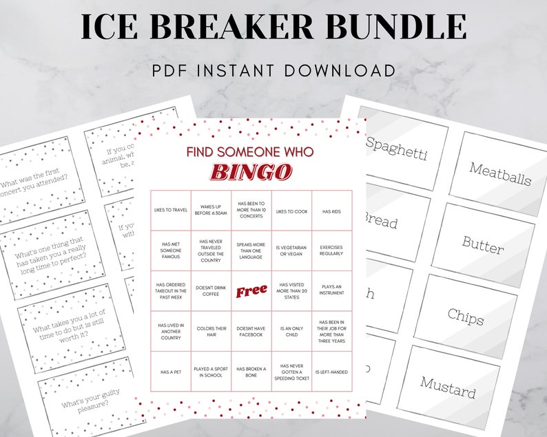 3 Games Ice Breaker Bundle, Find Someone Who Bingo, Conversation ...