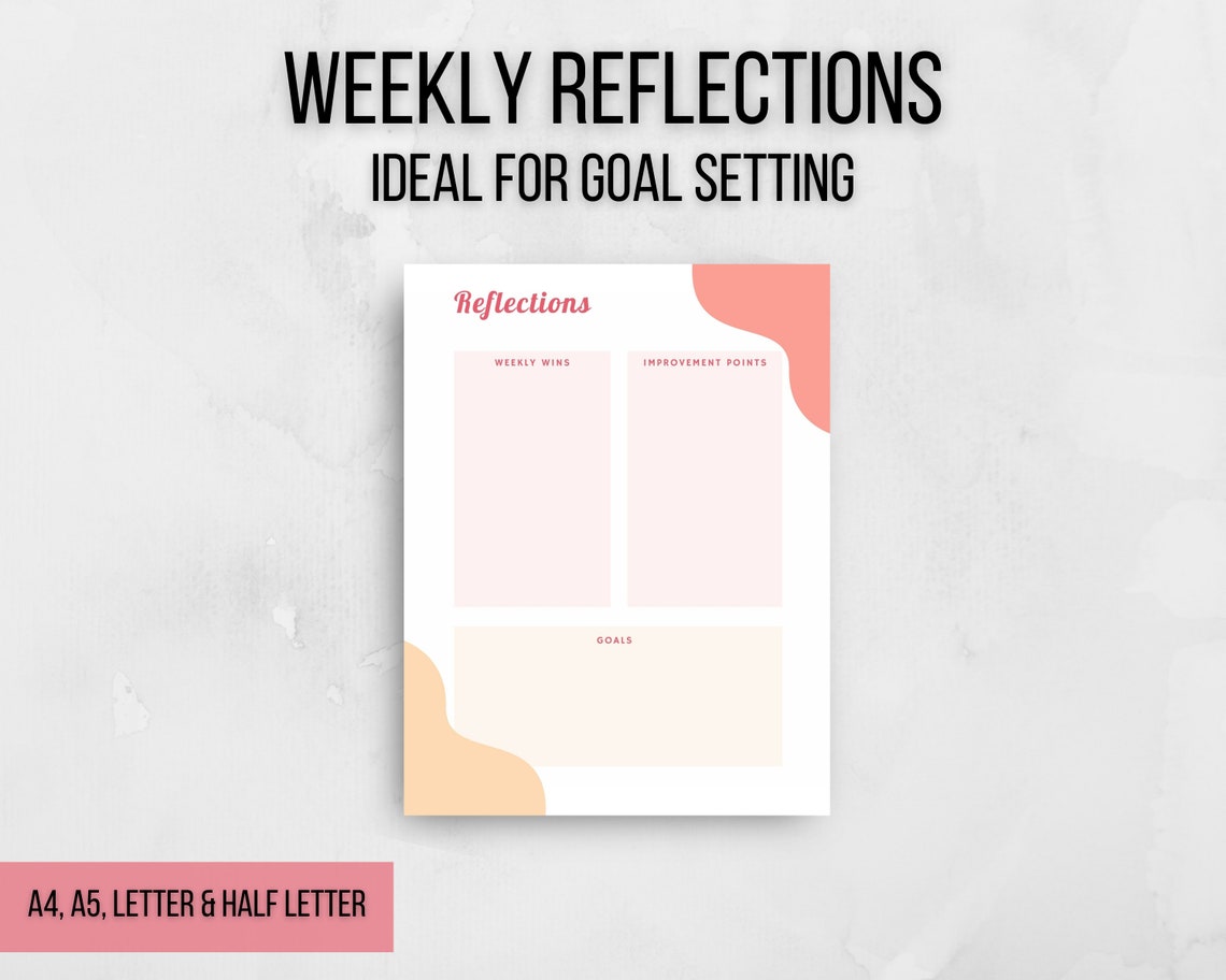 Weekly Planner Printable, Reflection Journal Page Printable, Hourly ...