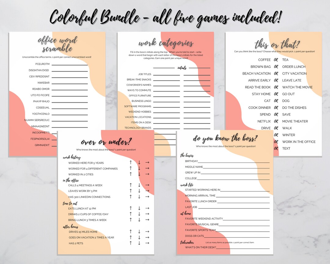 5 Printable Work Party Games Bundle | Virtual Happy Hour Activity ...