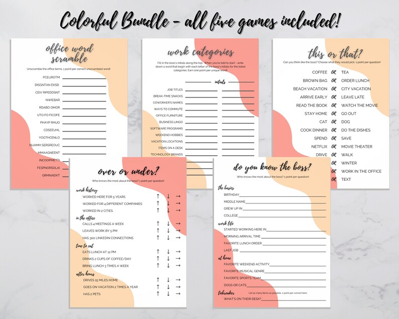 5 Printable Work Party Games Bundle Virtual Happy Hour - Etsy