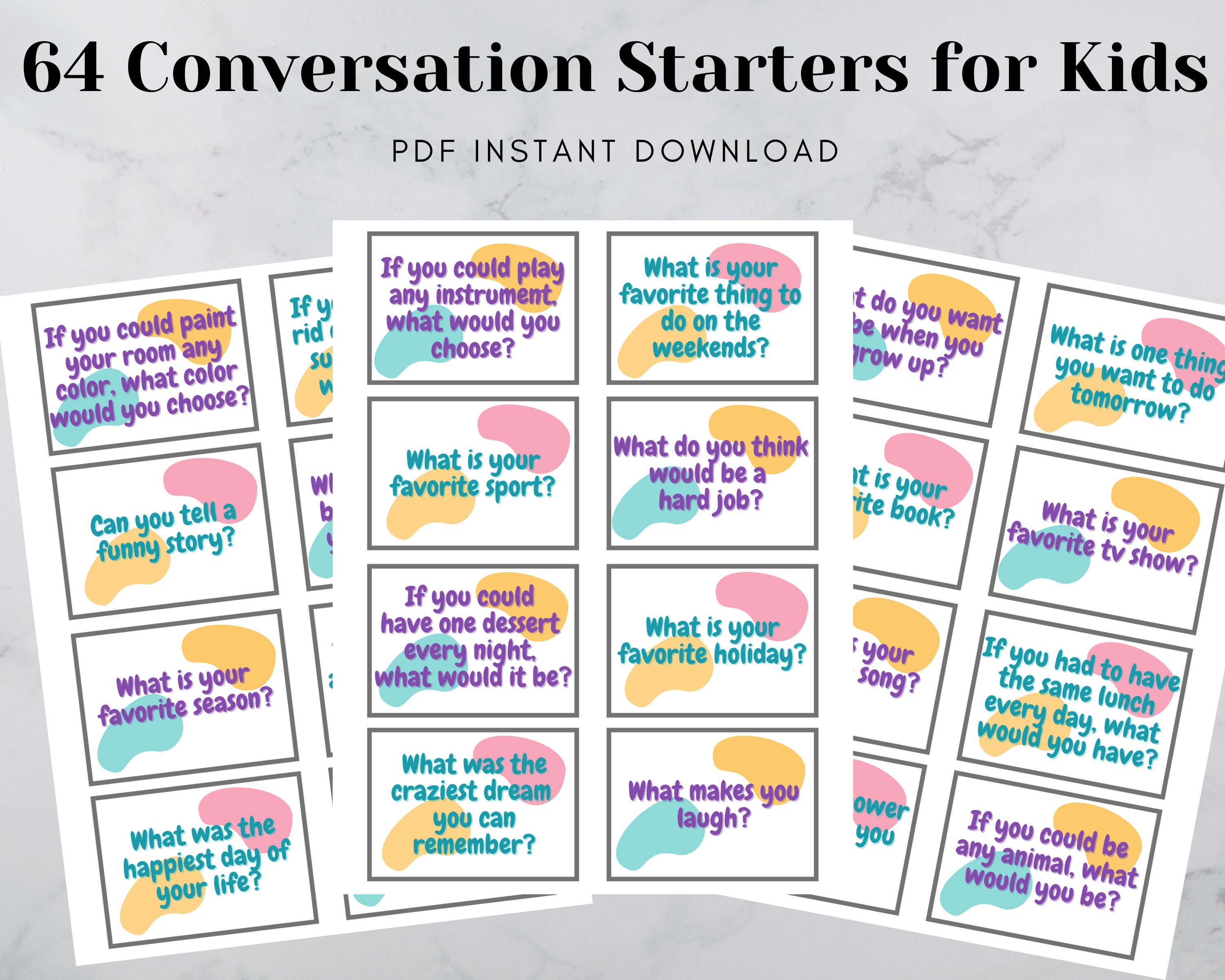 Kids Conversation Starter Cards: 64 Printable Icebreakers (digital ...