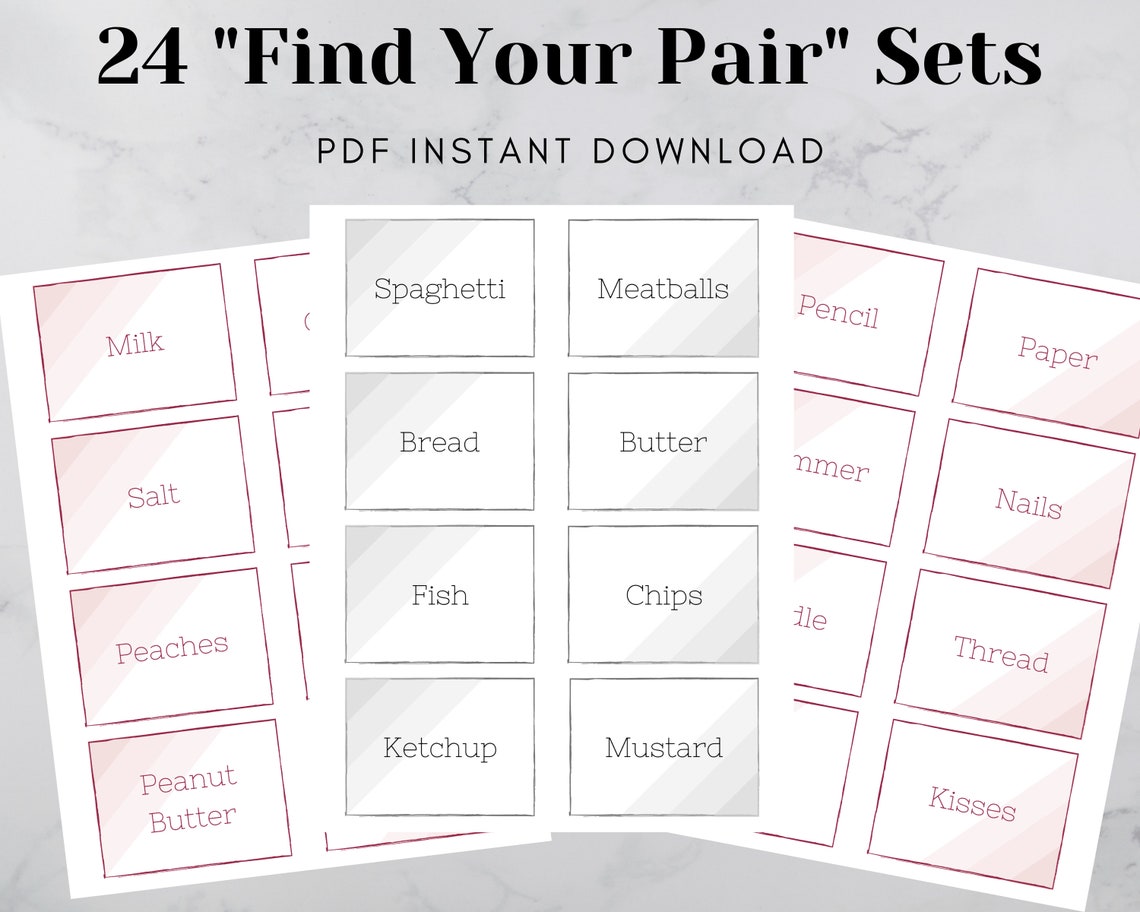 Find Your Pair Icebreaker Game: 24 Printable Cards (digital Download ...