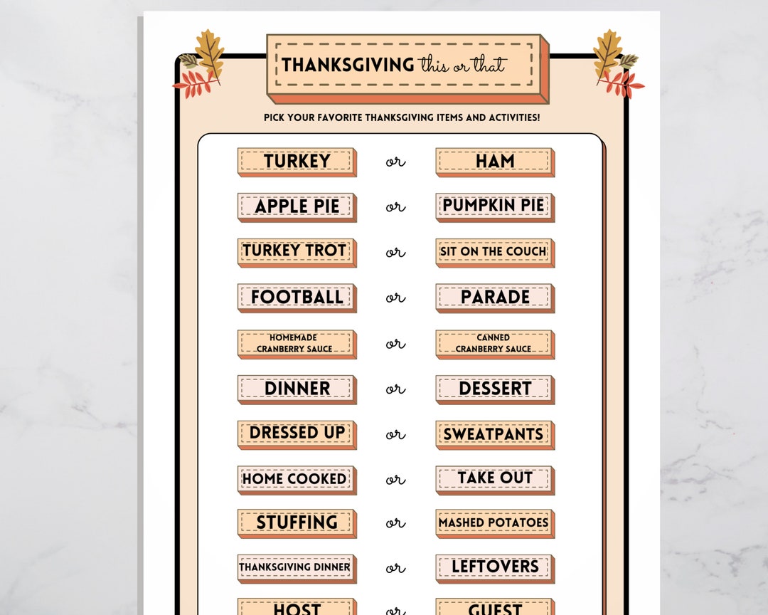 Thanksgiving This or That Game: Printable Party Icebreaker (digital ...