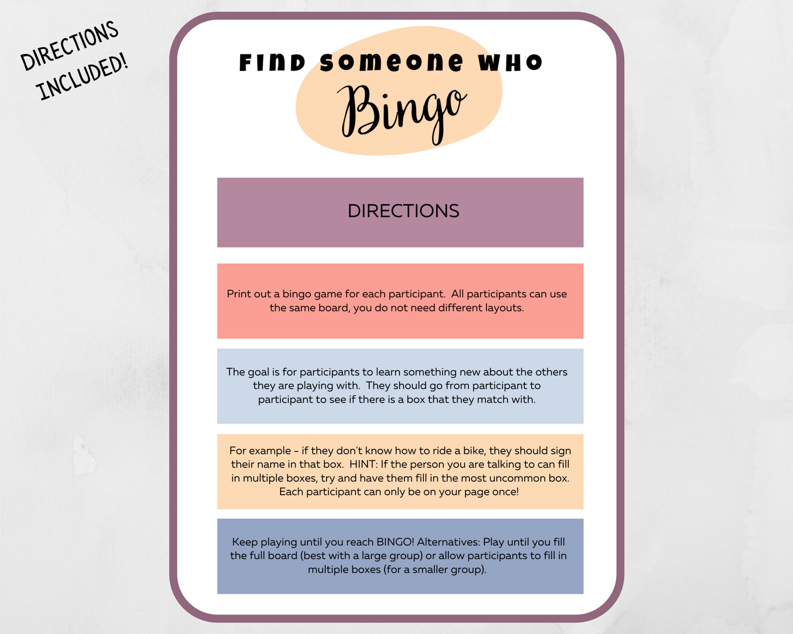 Find Someone Who Bingo, Find the Guest Icebreaker Instant Download Work ...