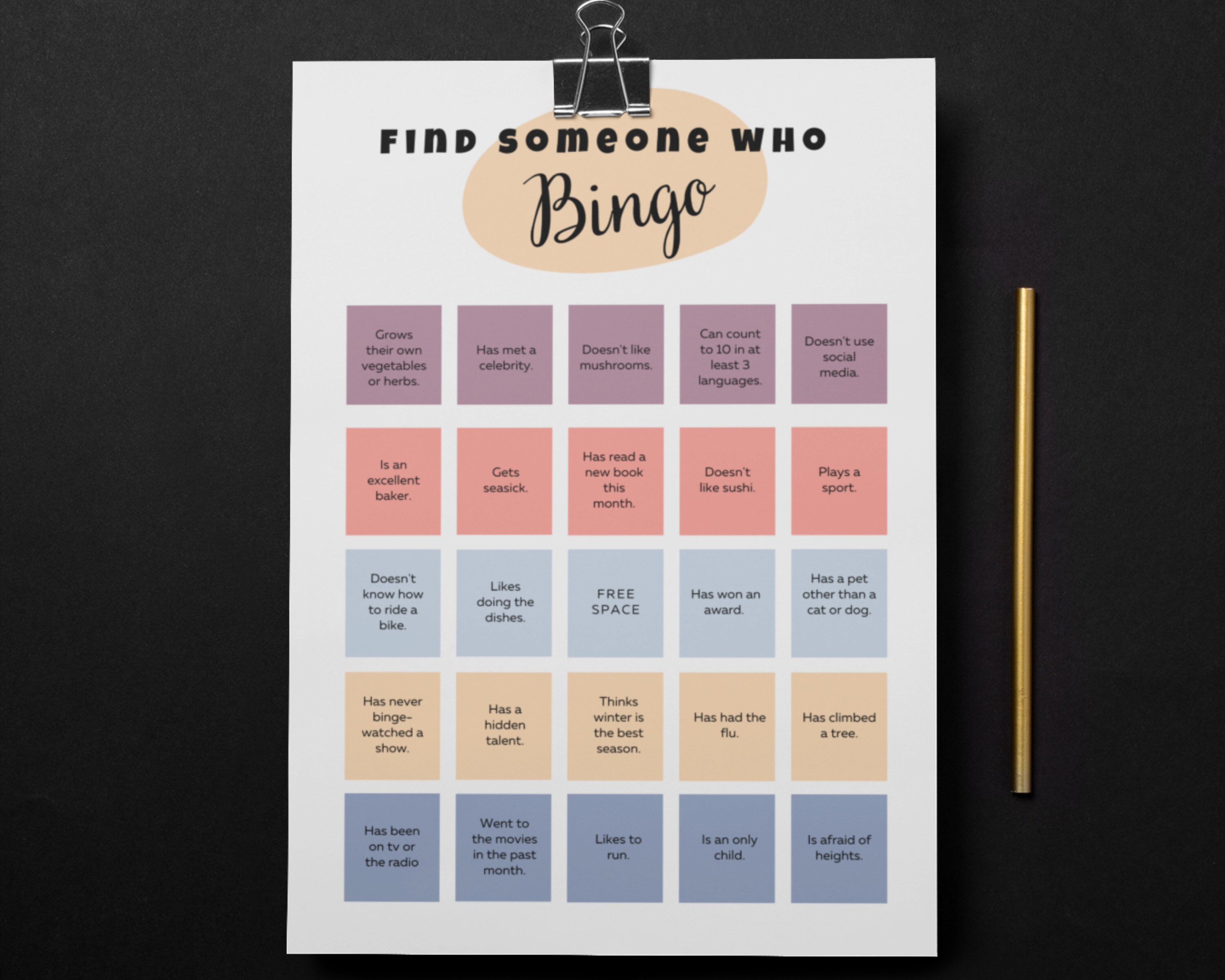 Find Someone Who Bingo, Find the Guest Icebreaker Instant Download Work ...