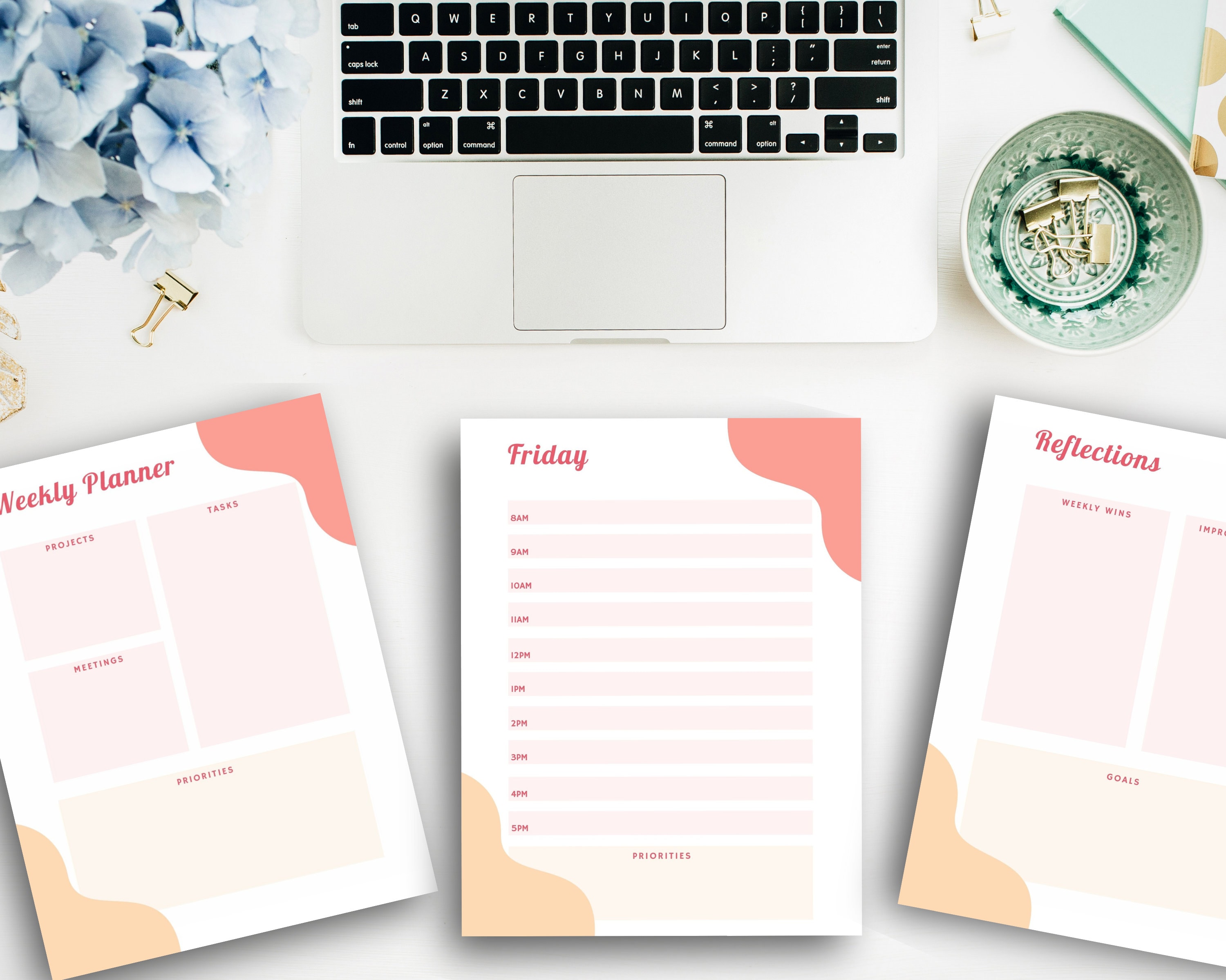 Weekly Planner Printable, Reflection Journal Page Printable, Hourly ...