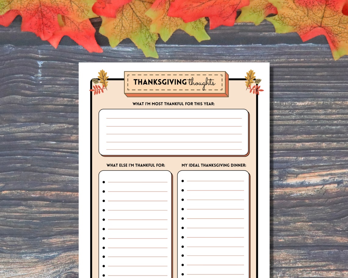 Thanksgiving Thoughts Worksheet, Icebreaker Activity for Thanksgiving ...