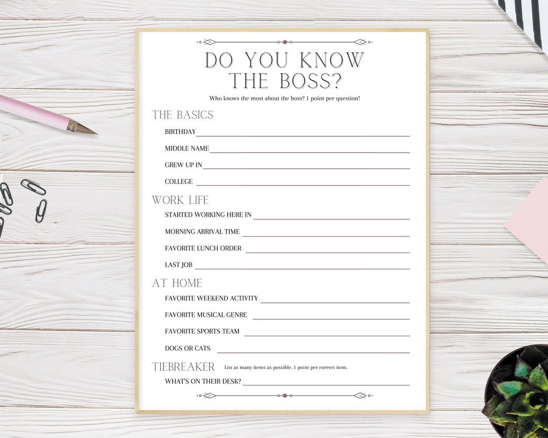 Who Knows the Boss Game: Work Happy Hour Printable (digital Download ...