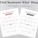 Find Someone Who Ice Breaker Bingo Find the Guest Game | Etsy