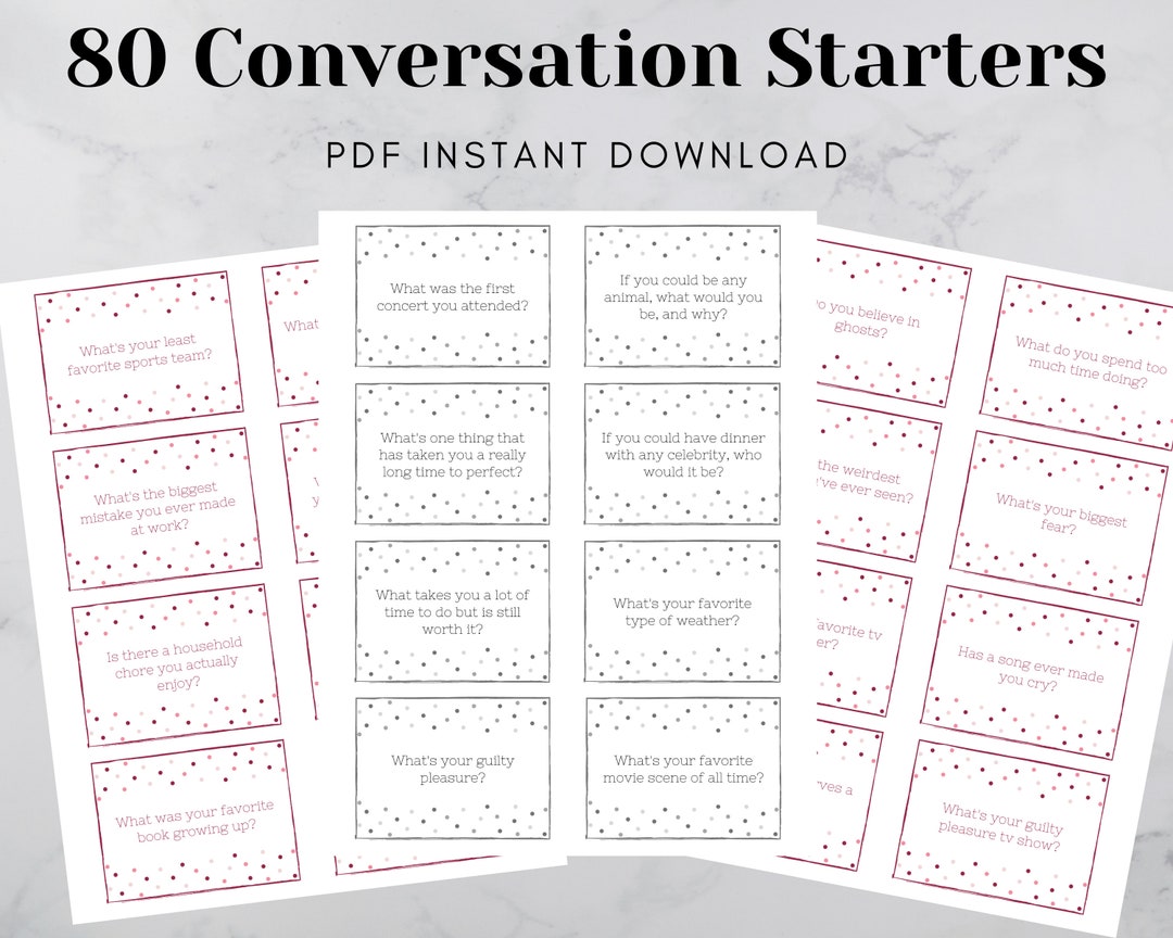 80 Conversation Starter Cards | Icebreaker Questions (digital Download ...