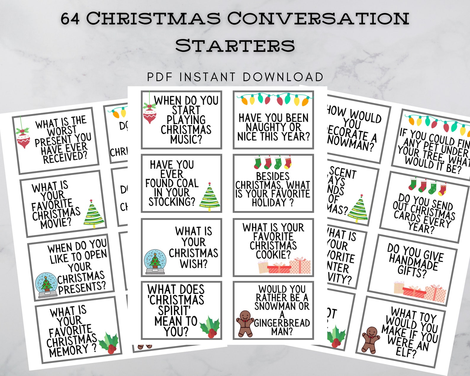 Christmas Conversation Cards, Holiday Conversation Starters Icebreaker ...