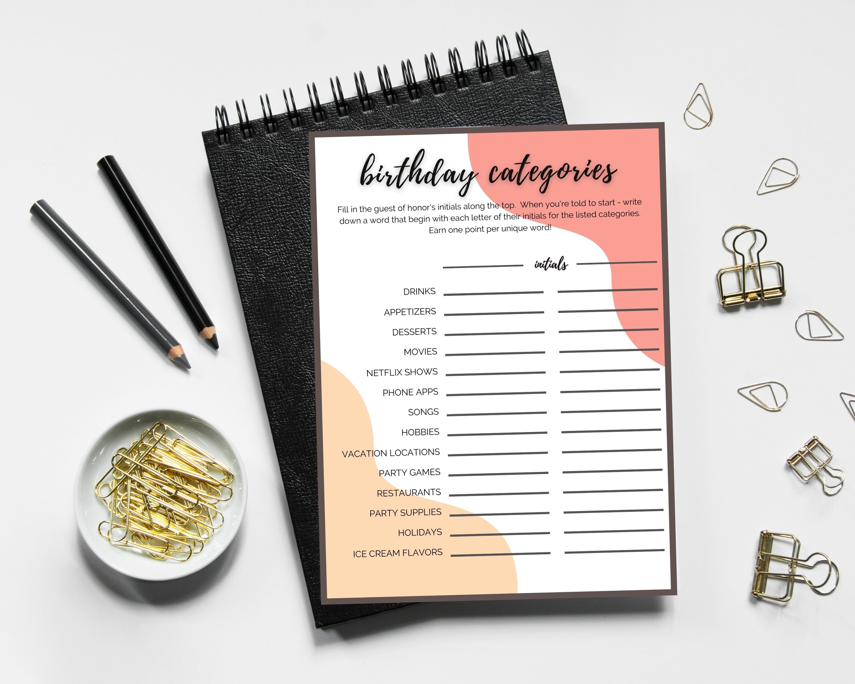 Birthday Word Categories Game, Printable Birthday Party Activity, Fun ...