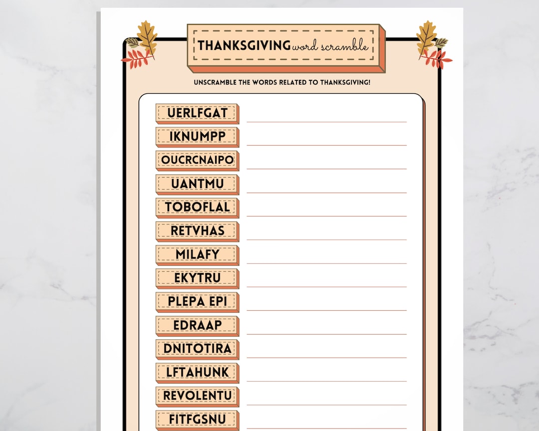 Thanksgiving Word Scramble Printable Game, Icebreaker Activity for ...