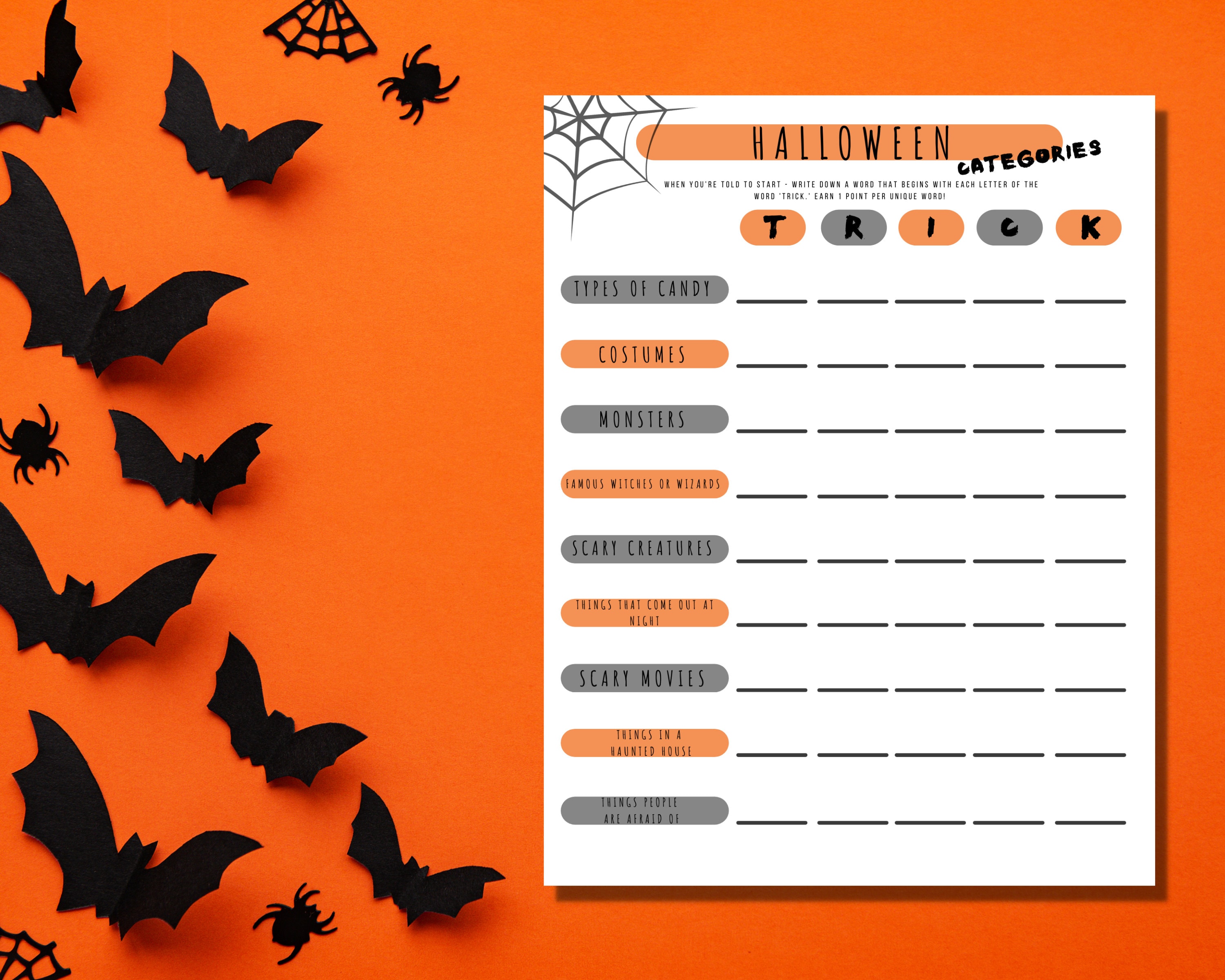 Halloween Categories Printable Game, Icebreaker Activity for Halloween ...