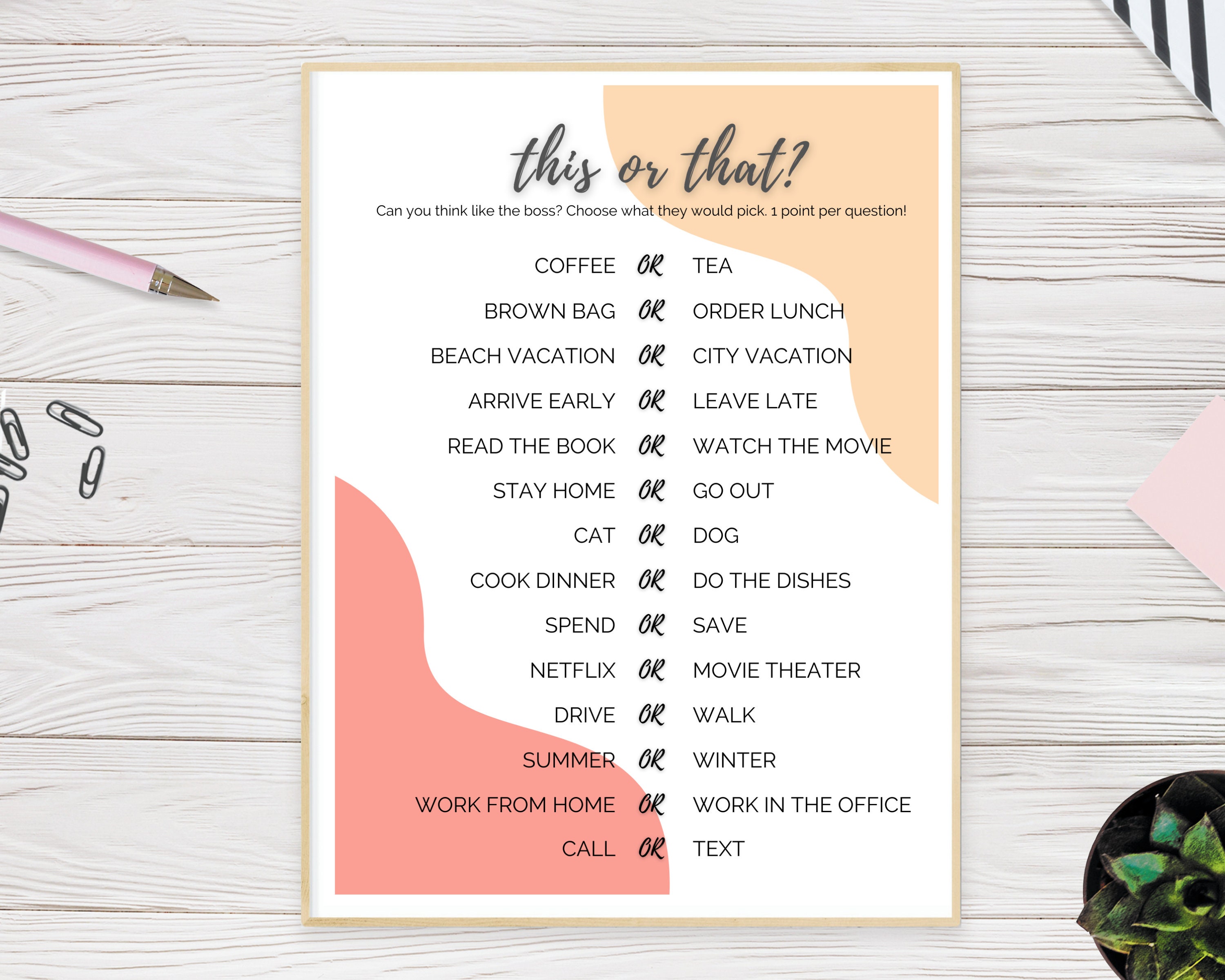 This or That Office Game: Printable Work Happy Hour Activity (digital ...