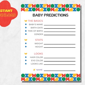 Baby Shower Predictions Printable Game Sheet, Instant Download Activity ...