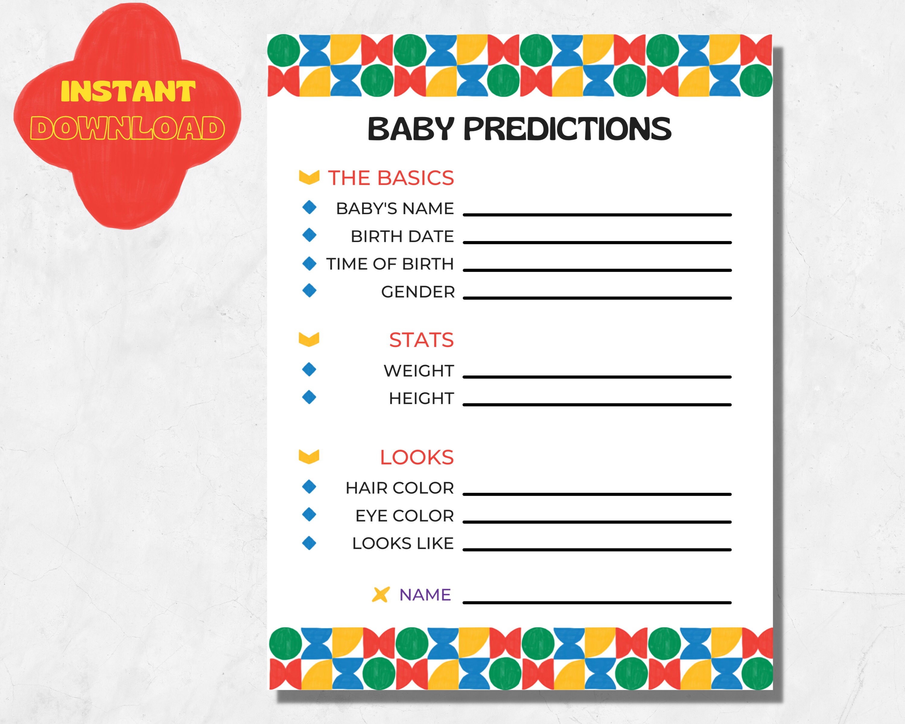 Baby Shower Predictions Printable Game Sheet - Etsy