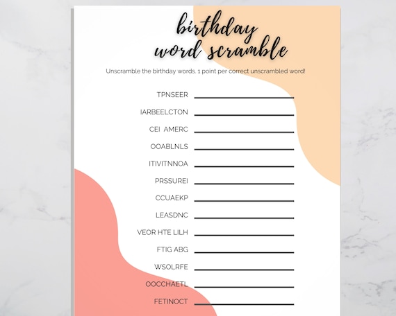 Word Scramble Digital Download Office Birthday Party Games | Etsy