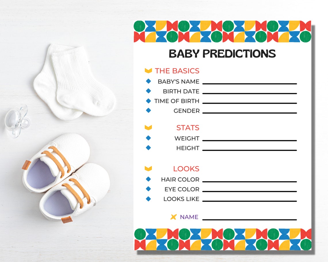 Baby Shower Predictions Printable Game Sheet, Instant Download Activity ...