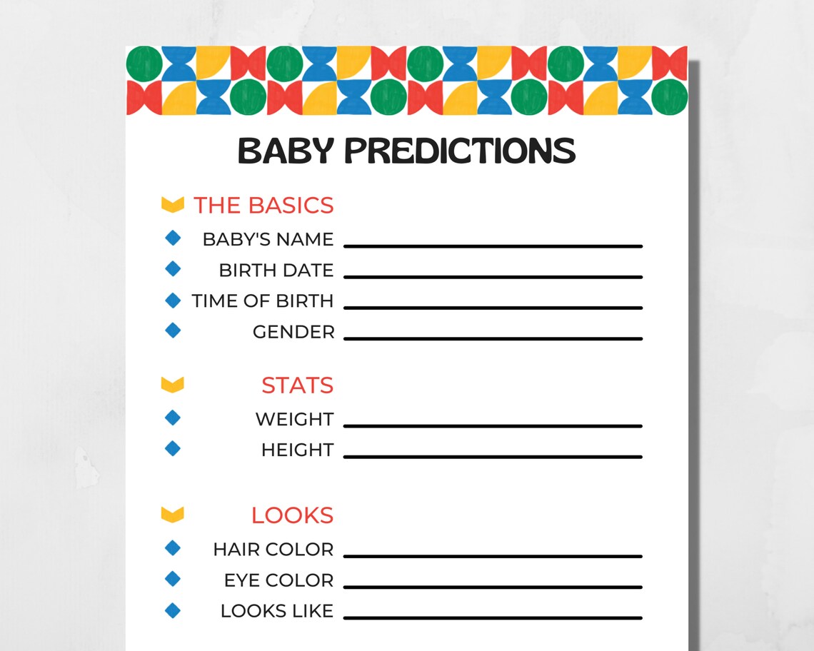 Baby Shower Predictions Printable Game Sheet - Etsy