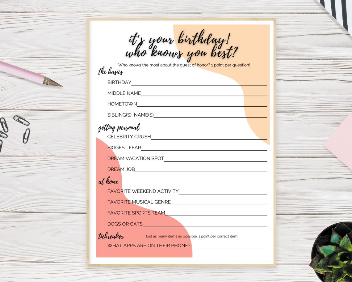 Who Knows You Best, Fun Printable Birthday Game, Who Knows the Birthday ...