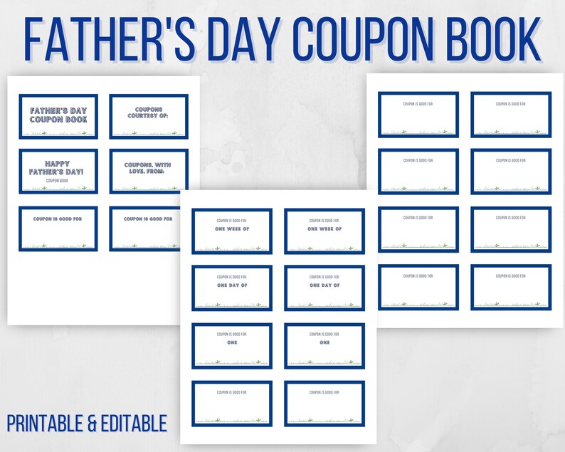 Father's Day Coupon Book Printable, Last Minute Fathers Day Gift for ...