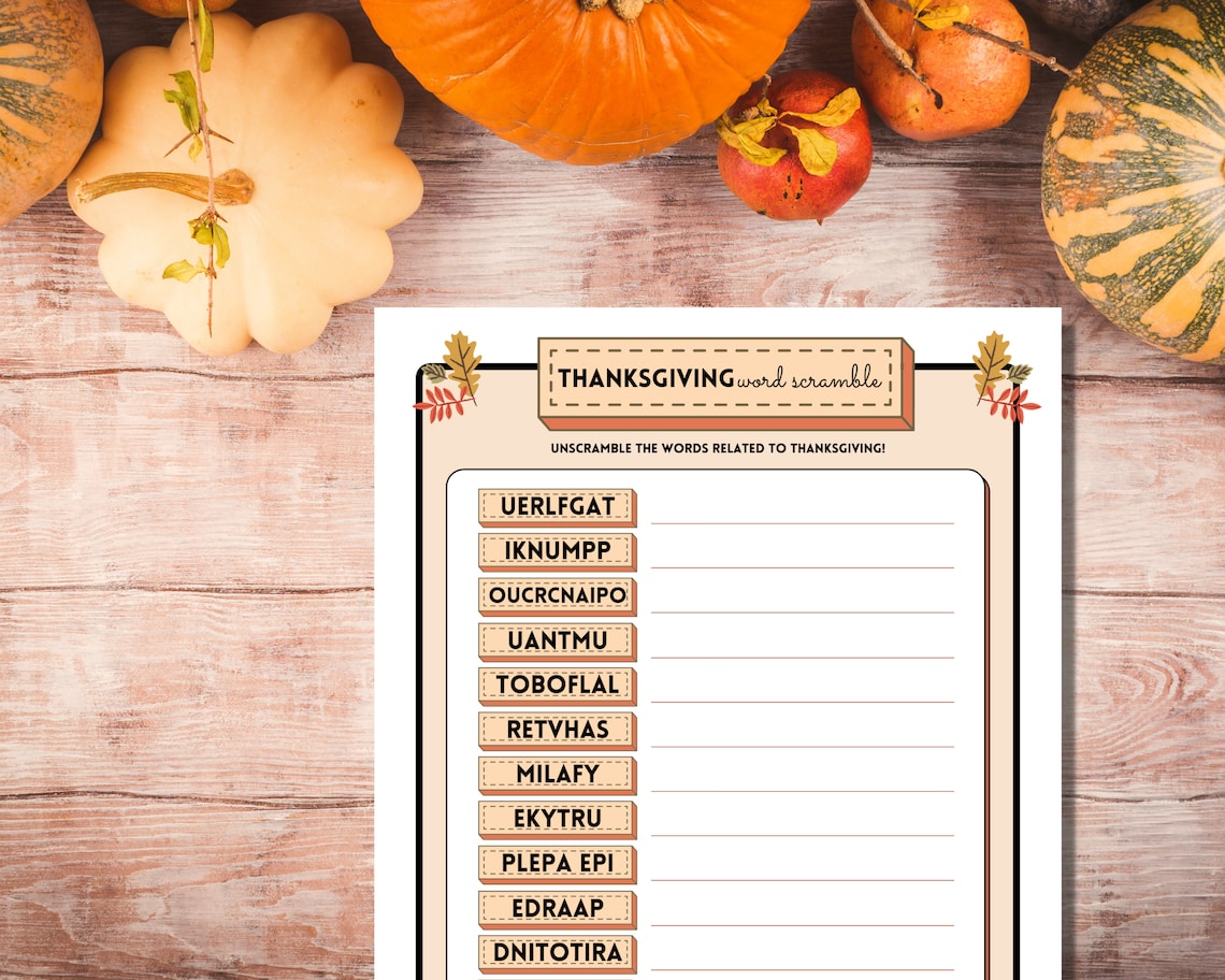 Thanksgiving Word Scramble Printable Game Icebreaker Activity - Etsy Canada