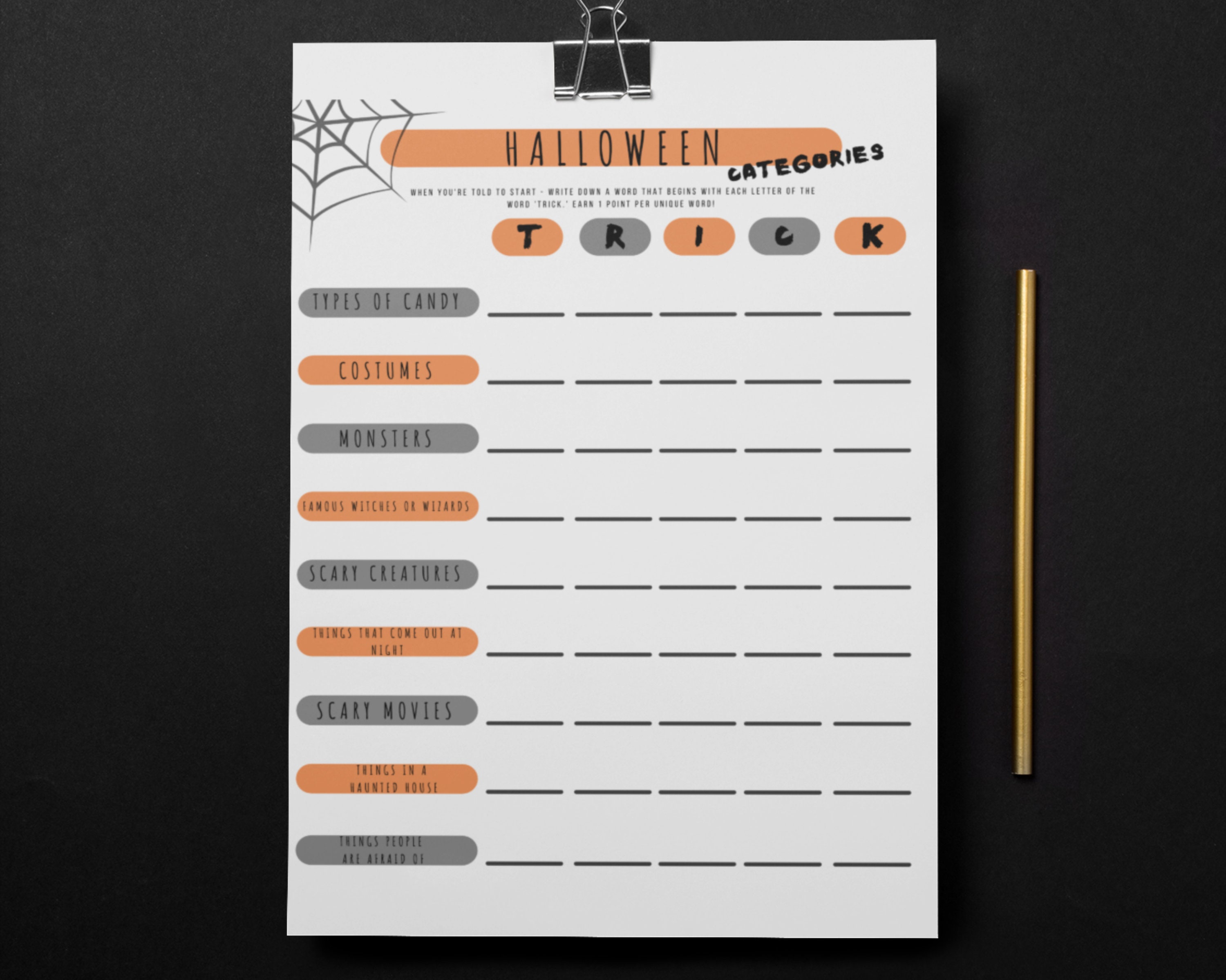 Halloween Categories Printable Game, Icebreaker Activity for Halloween ...