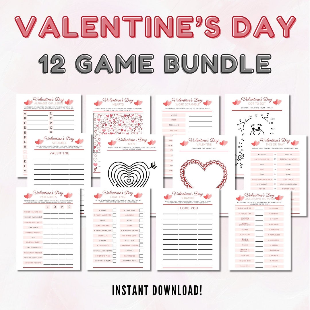 Valentine's Day Printable Game Bundle, 12 Fun Valentine's Day ...