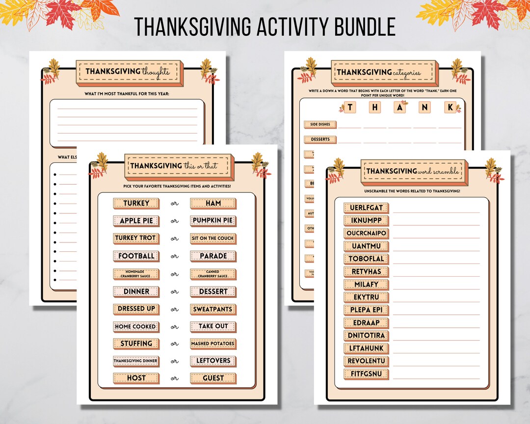 Thanksgiving Activity Bundle, Printable Thanksgiving Party Games ...