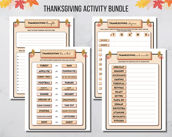 Thanksgiving Activity Bundle Printable Thanksgiving Party | Etsy
